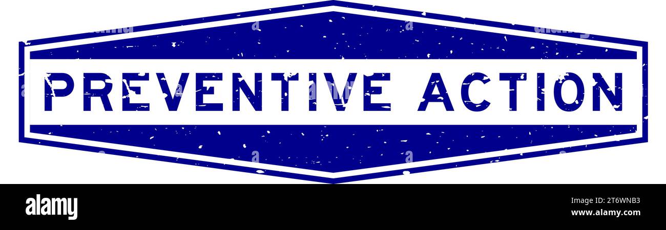 Grunge blue preventive action word hexagon rubber seal stamp on white background Stock Vector ...