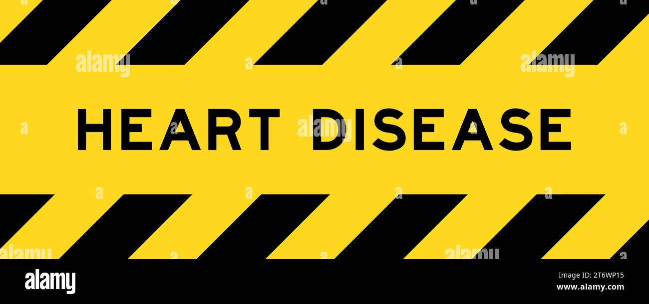 Yellow and black color with line striped label banner with word heart ...