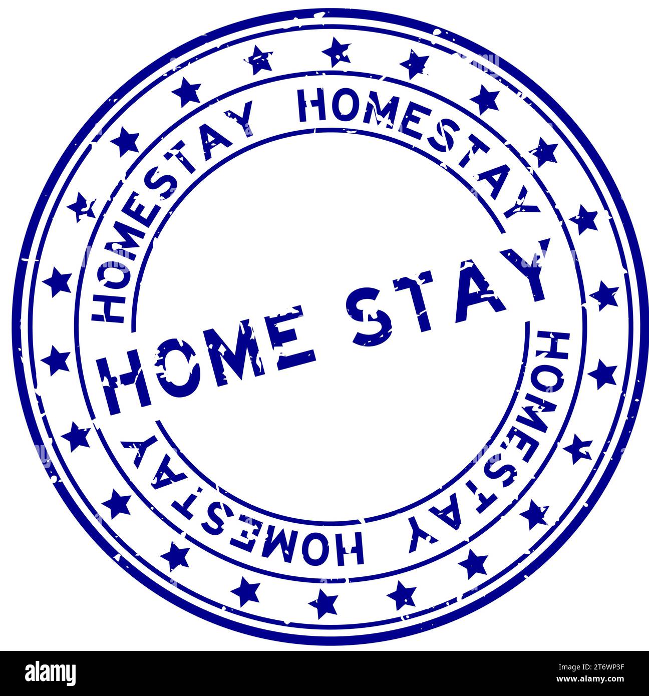 Grunge blue home stay word with star icon round rubber seal stamp on ...