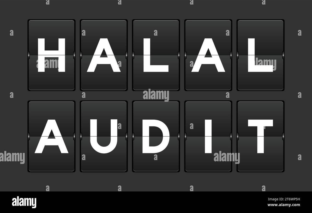 Black color analog flip board with word halal audit on gray background ...