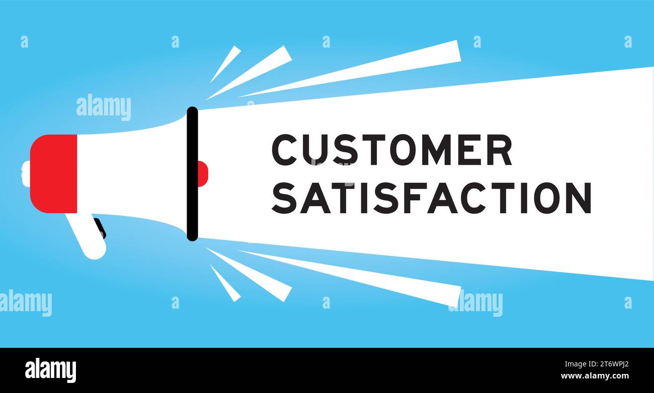 Color megaphone icon with word customer satisfaction in white banner on ...