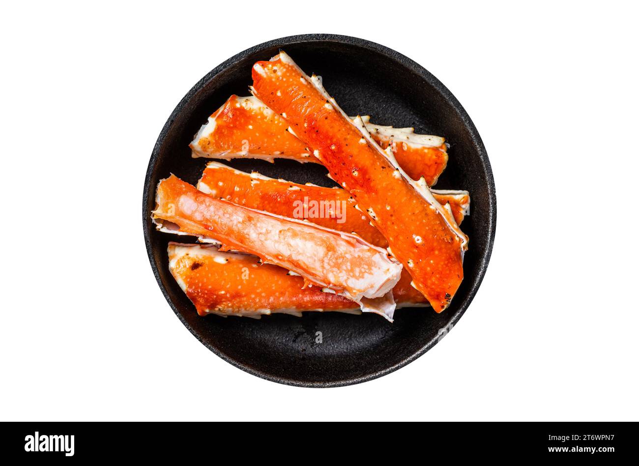 Alaskan King Crab Legs Phalanx In A Pan With Herbs Isolated White Background Top View Stock