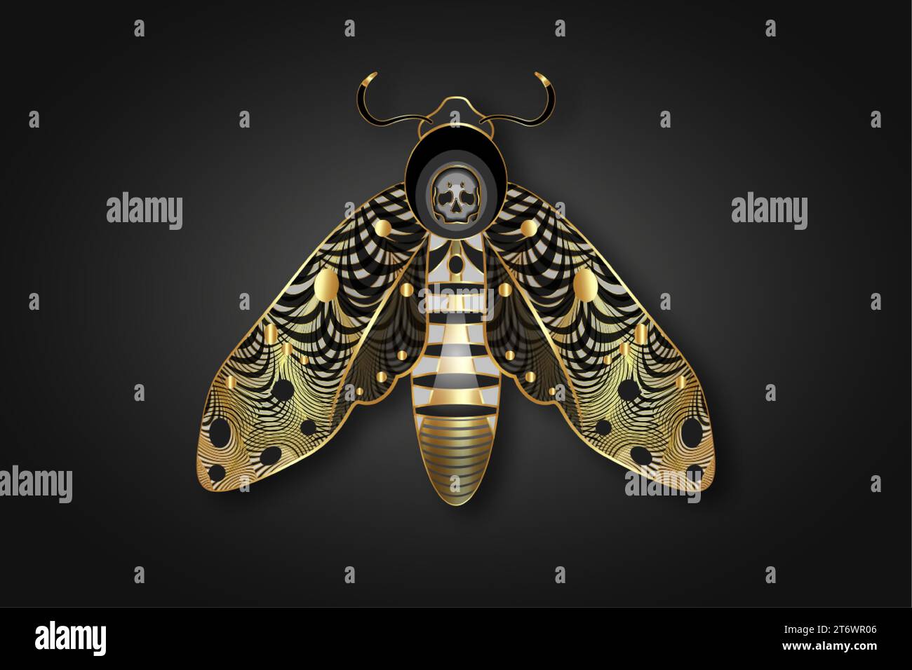 The death's head moth in dark gold colors. Night mystical butterfly ...