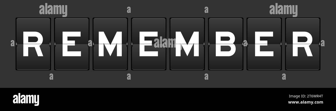Black color analog flip board with word remember on gray background ...