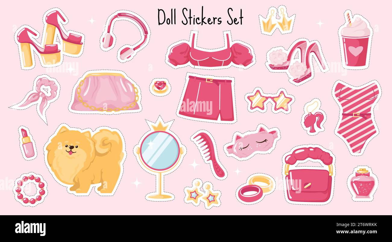 Pink basic barbie set stickers Stock Vector Image & Art - Alamy