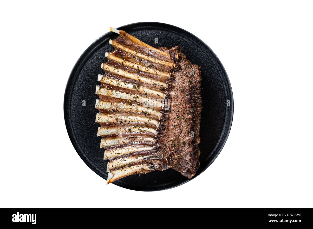 BBQ Grilled rack of Lamb mutton Ribs Chops on plate with thyme ...