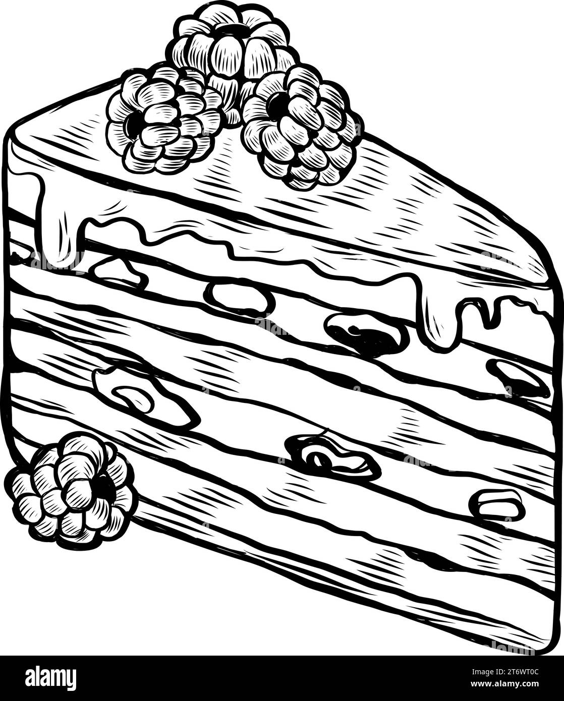 Raspberry cake line drawing vector isolated on white background Stock ...