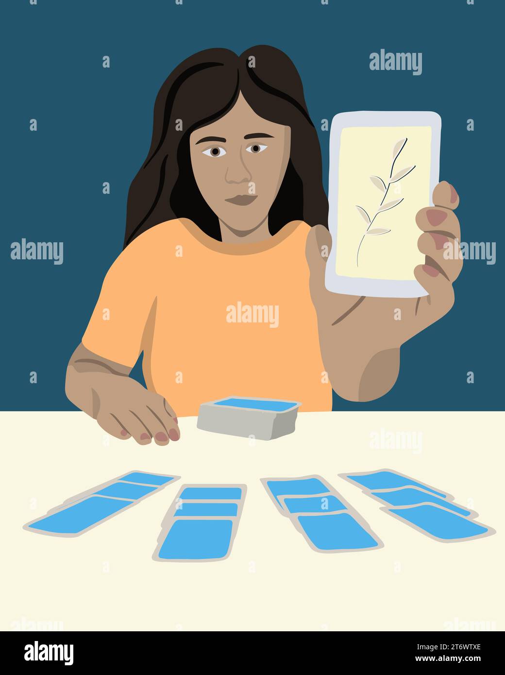 Vector isolated illustration of a girl fortune telling on tarot cards ...