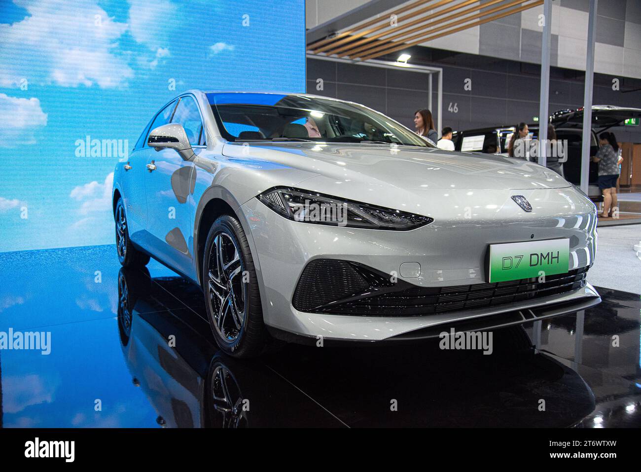 A MG Roewe D7 DMH car seen displayed during the Green Technology Expo 2023 at Bangkok ...