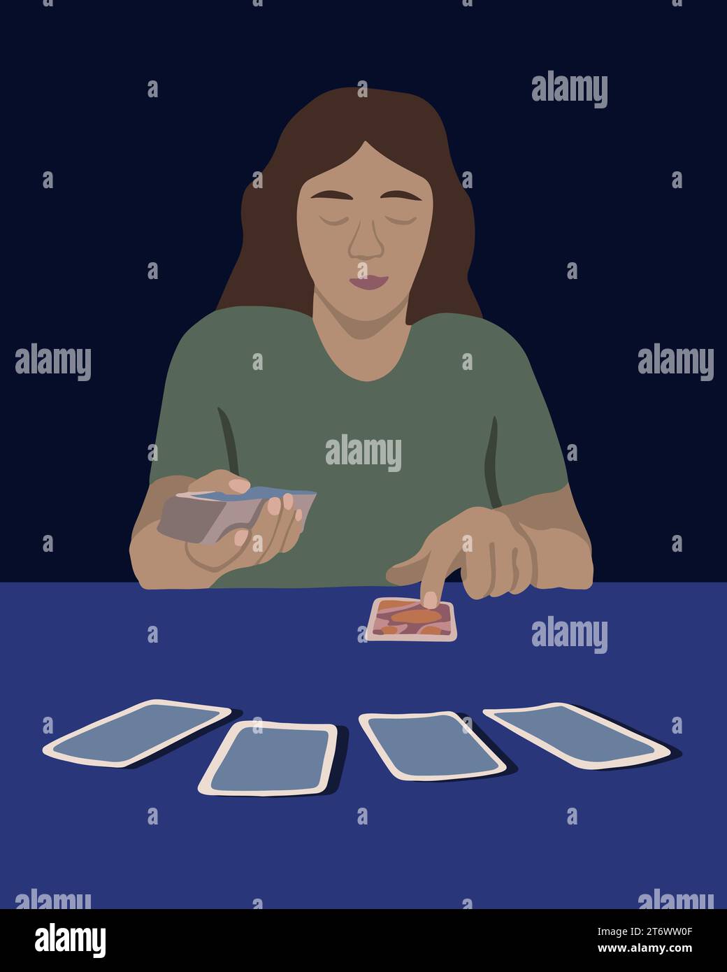 Vector isolated illustration of young woman fortune telling on tarot ...