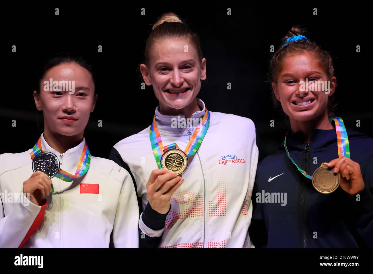 Great Britain’s Bryony Page (Gold), China’s Xueying Zhu (Silver) and ...