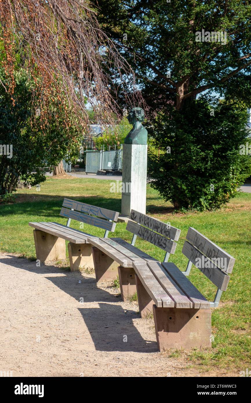 Benches in front of the bust of Ludwig Uhland, made by Ernst Rau, a ...