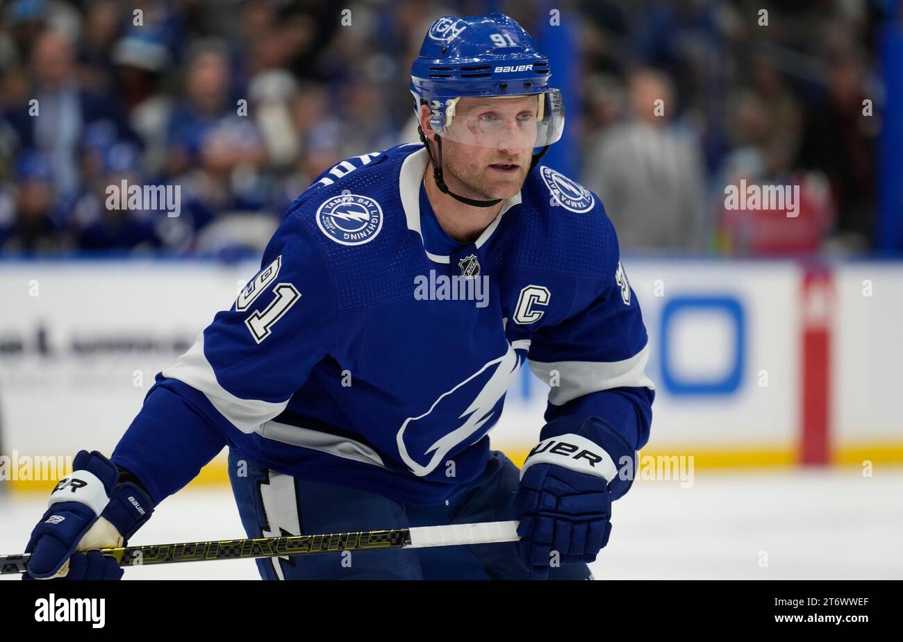 Tampa Bay Lightning center Steven Stamkos (91) against the Carolina ...