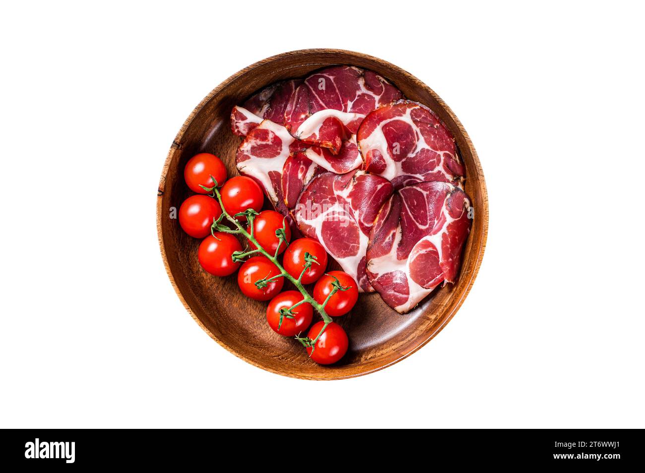 Italian sliced cured coppa ham with spices. Isolated, white background ...