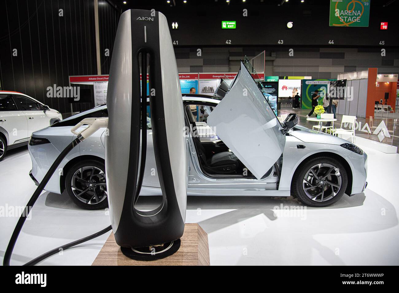 An AION EV Charging station seen next to a AION Hyper GT car during the ...