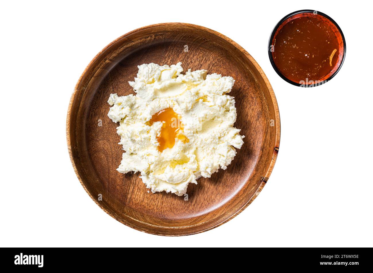 Tradirional Turkish cuisine - kaymak clotted cream and honey. Isolated ...