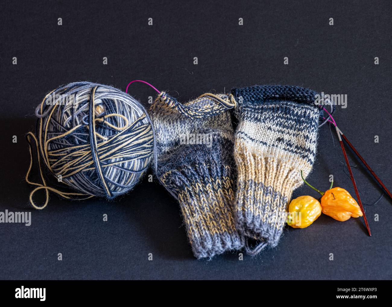 unfinished knitted work, cozy atmosphere, women's hobby knitting, the ...