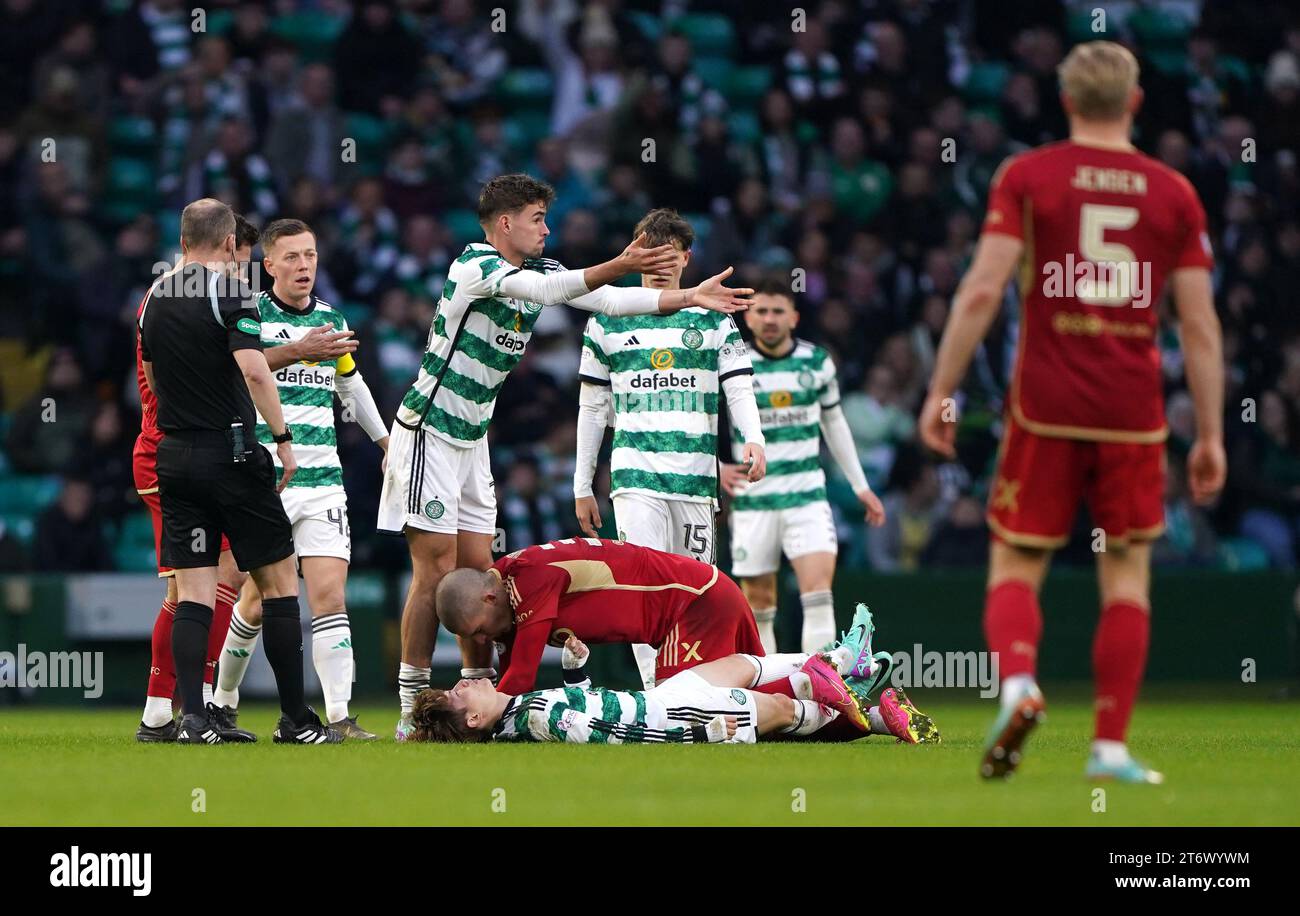 Aberdeen's Slobodan Rubezic and Celtic's Yang Hyun-Jun react during the ...