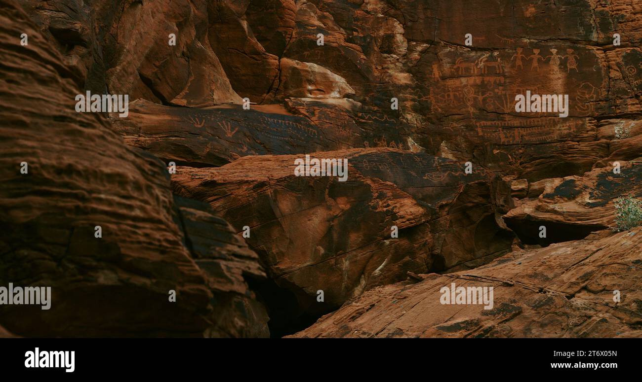Ancient petroglyph and rock art panel Petroglyph Canyon in Nevada Stock ...