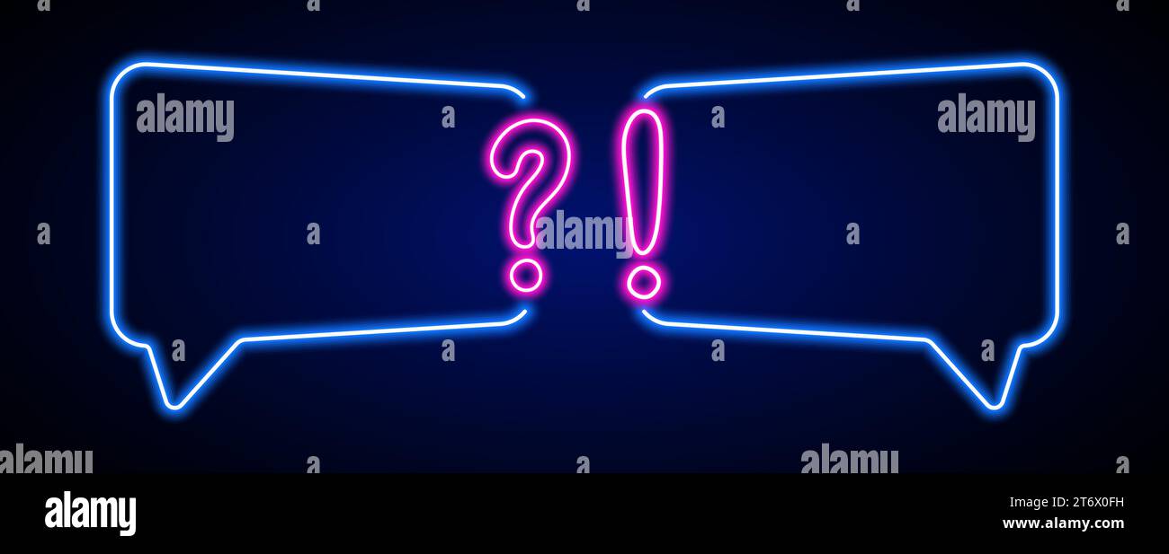 Neon quiz frame with question and exclamation. Faq question answer ...