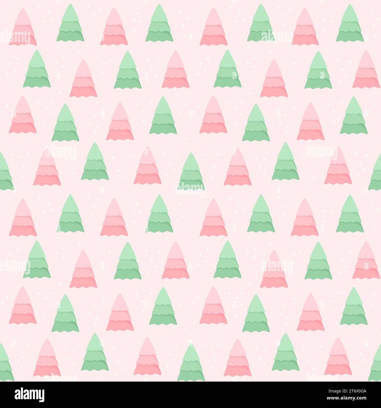 Seamless pattern with green and pink Christmas trees on a pastel pink ...