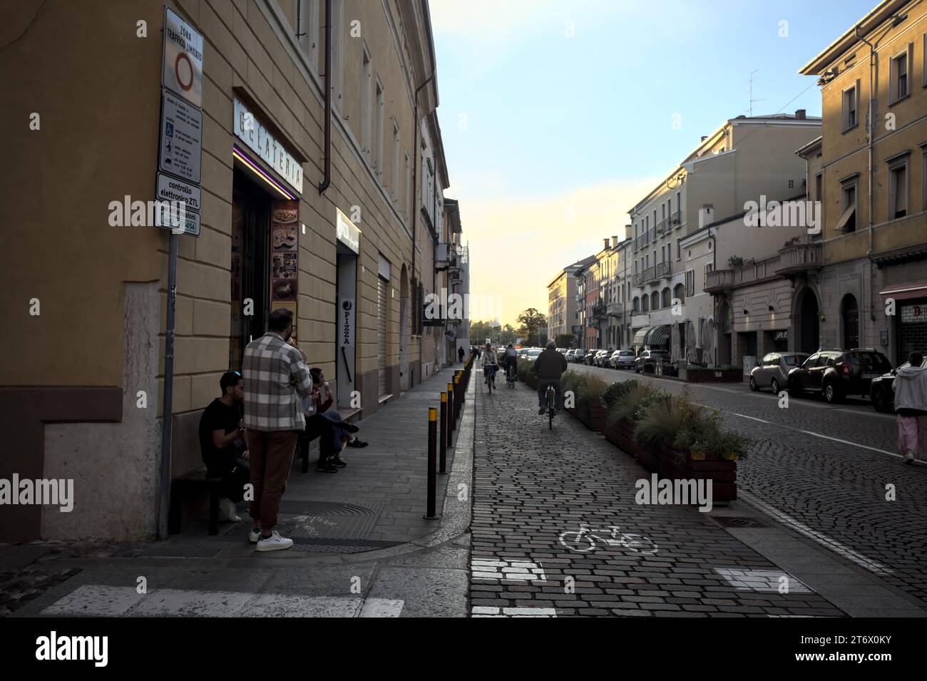 Mantova, Italy - October 2023 - Pavement by the edge of a cobbled ...