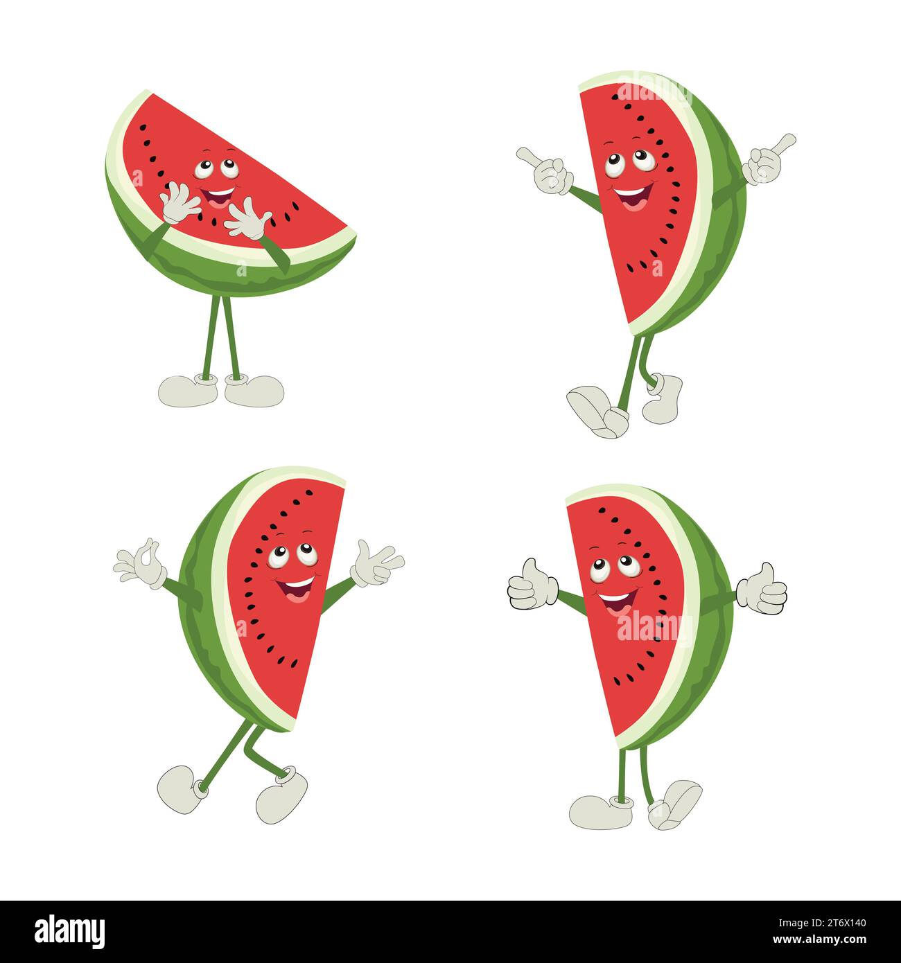 Watermelon slice character with funny face. Happy cute cartoon ...
