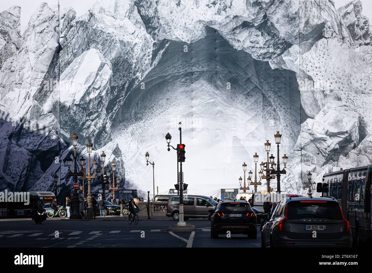 View of the facade of Opéra Garnier with JR artwork, at Place de l ...