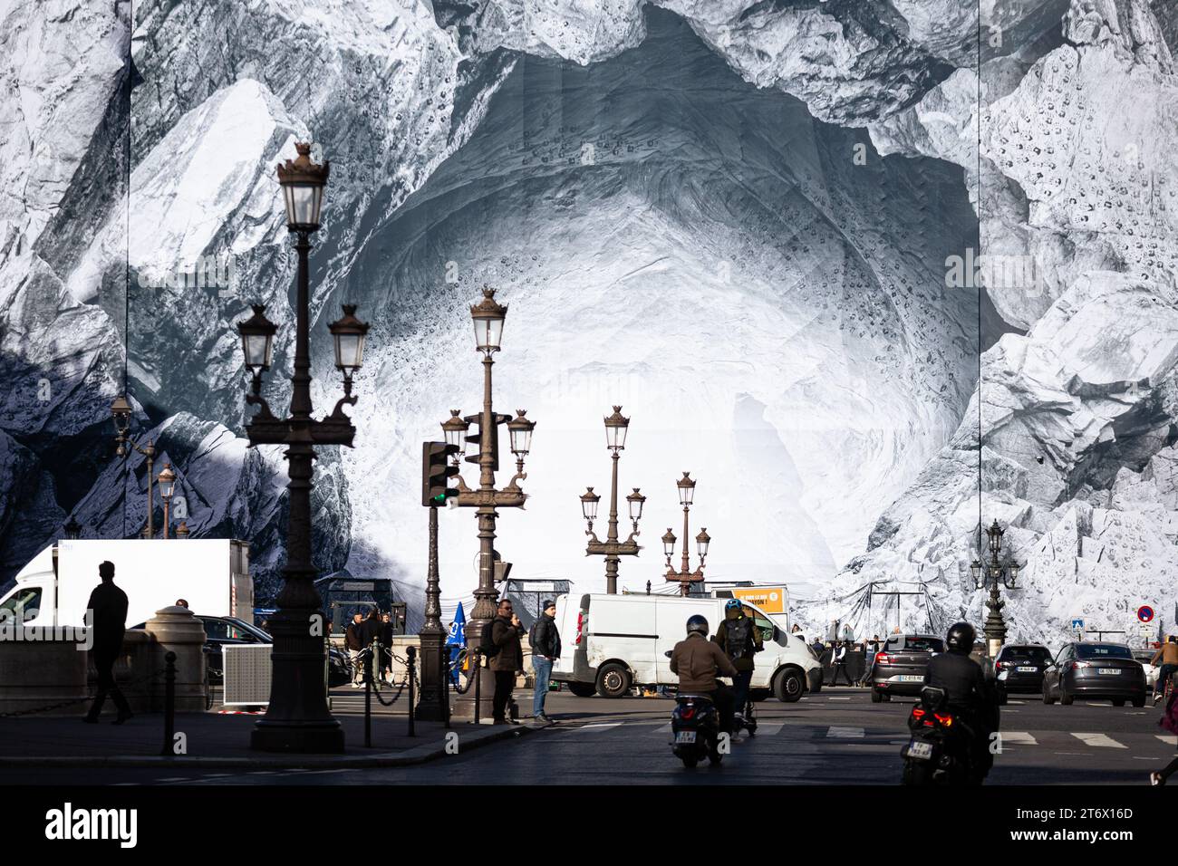 View of the facade of Opéra Garnier with JR artwork, at Place de l ...
