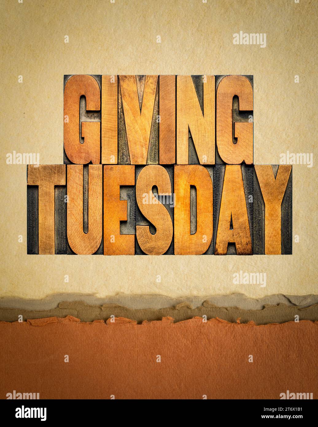 Giving Tuesday poster - text in letterpress wood type blocks against ...