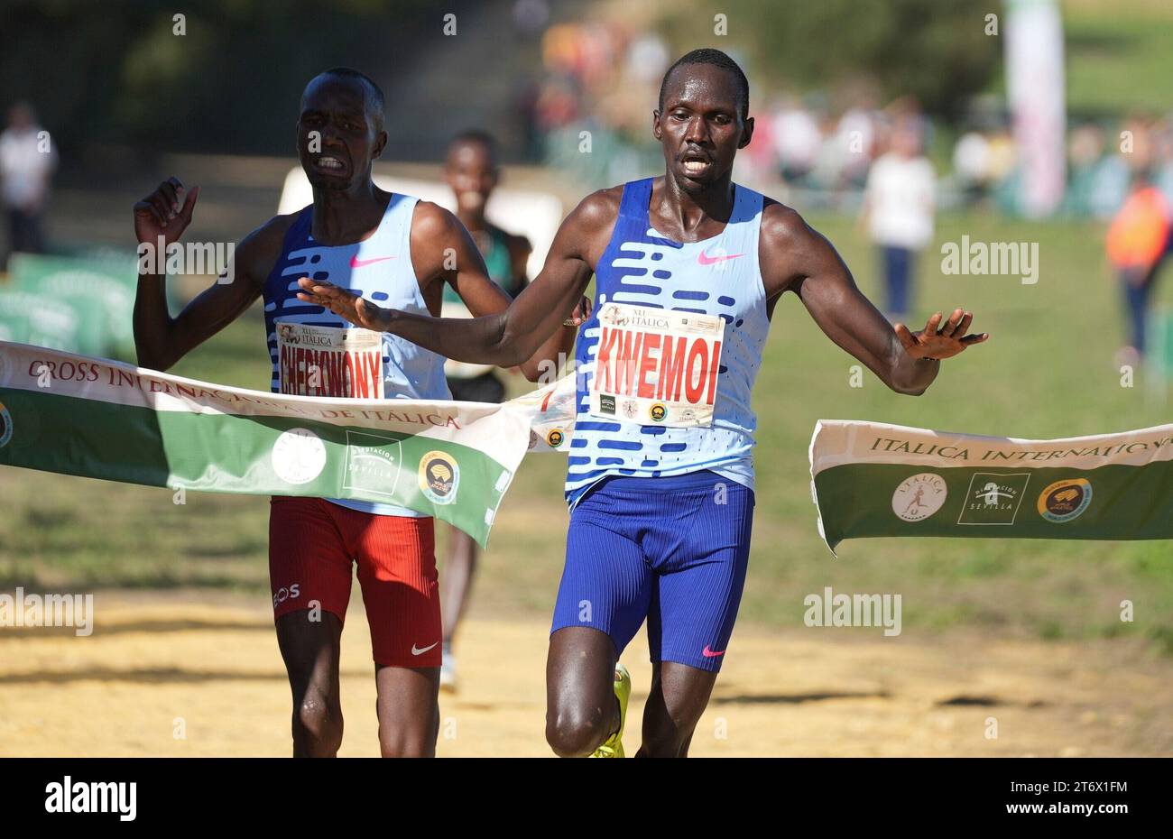 The athlete Ronald Kwemoi crosses the finish line and is proclaimed ...