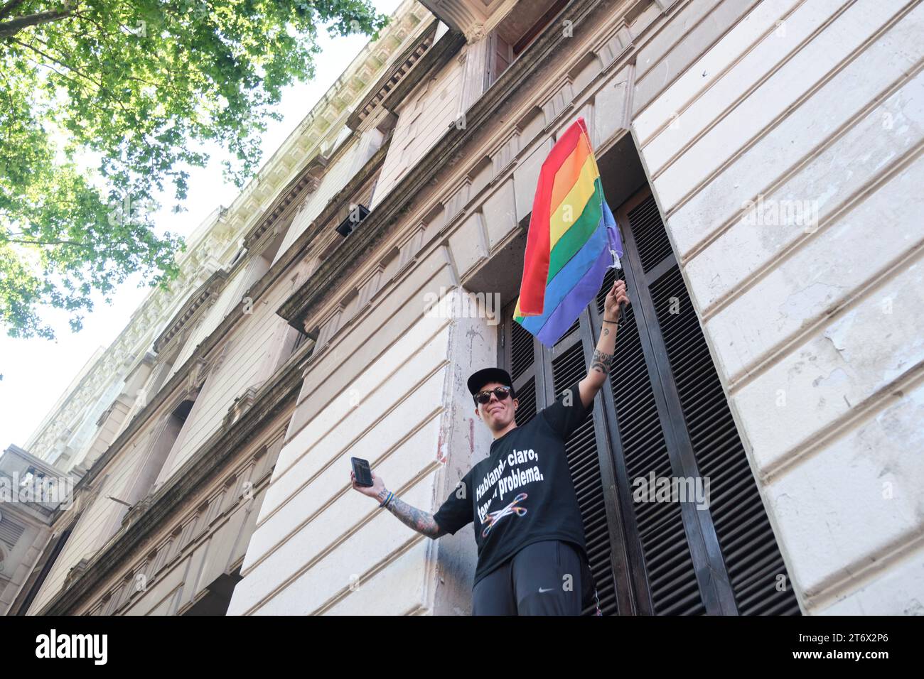 Buenos Aires, Argentina; Nov 4, 2023: LGBT Pride Parade. Person looking ...