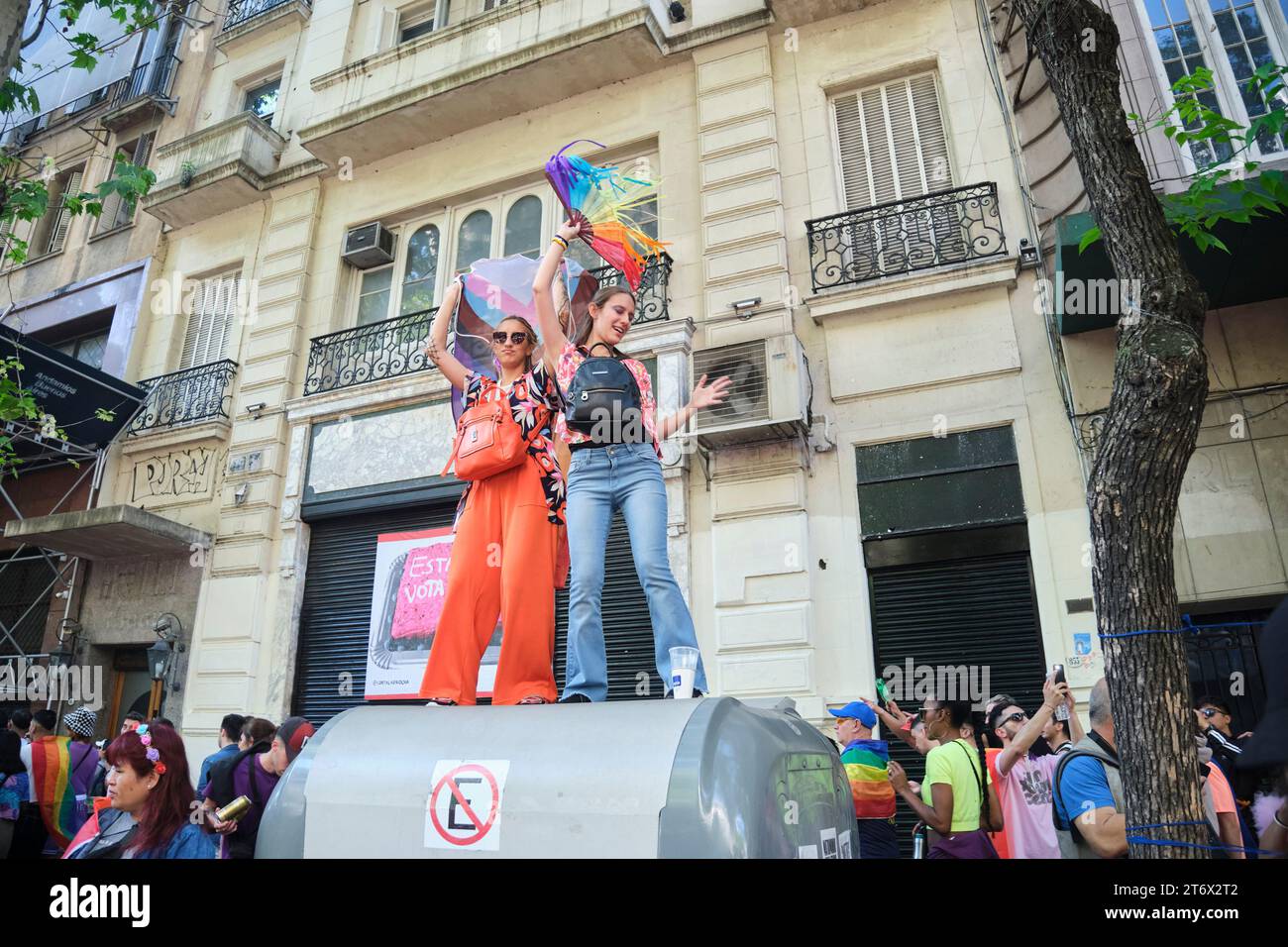 Buenos Aires, Argentina; Nov 4, 2023: LGBT Pride Parade. Two young ...