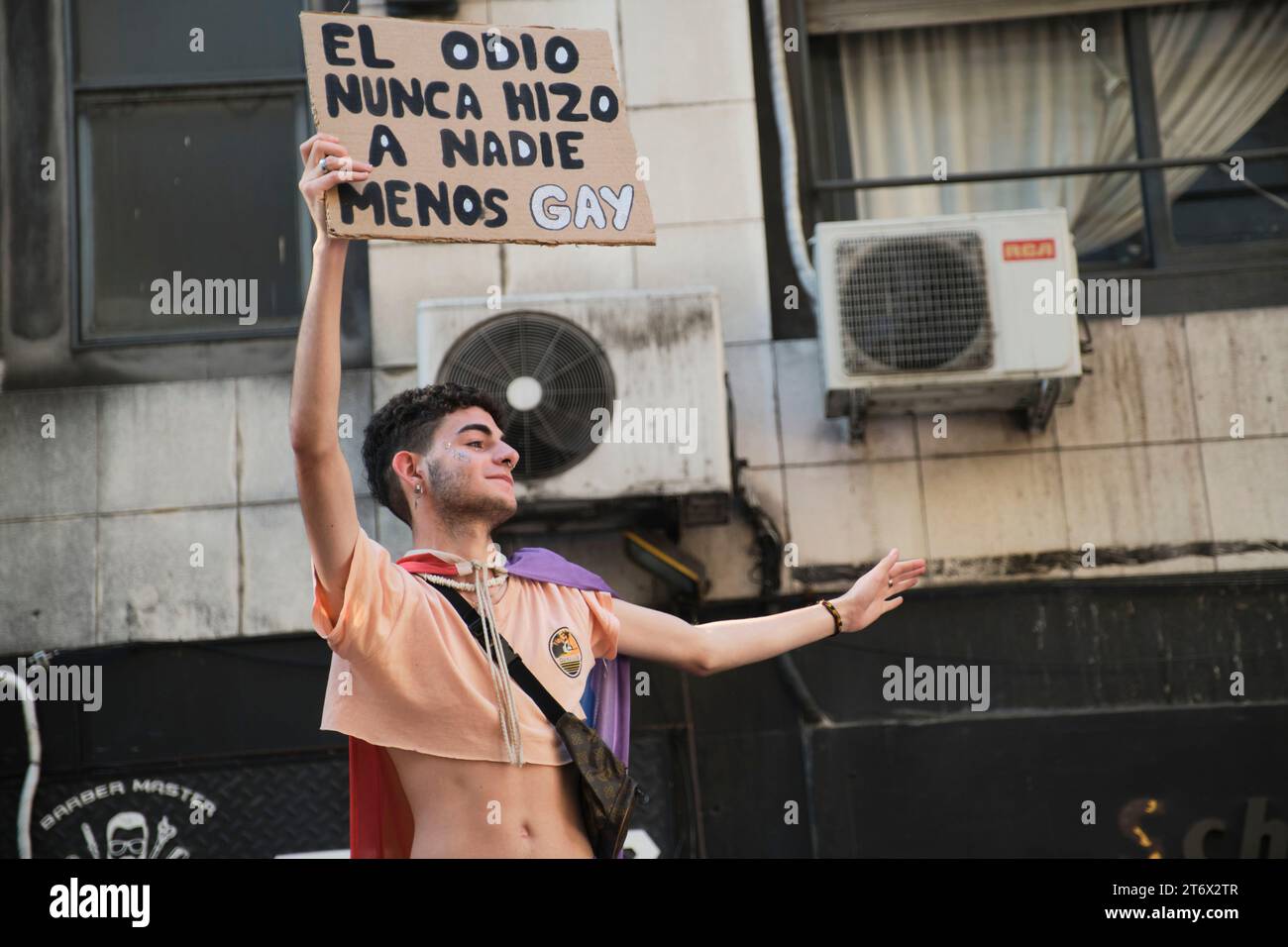 Buenos Aires, Argentina; Nov 4, 2023: LGBT Pride Parade. Young man ...
