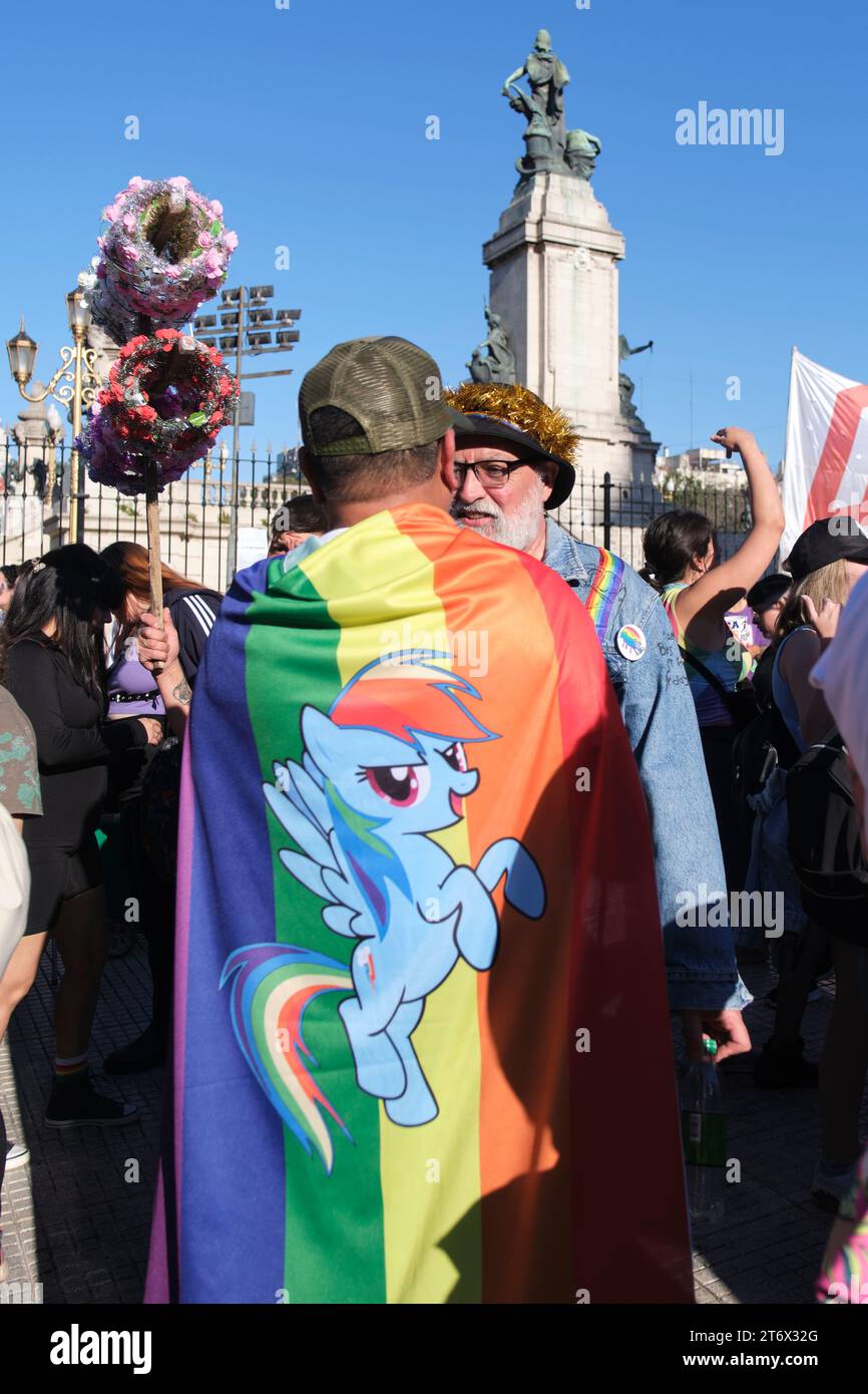 Buenos Aires, Argentina; Nov 4, 2023: LGBT Pride Parade. Man holding a ...