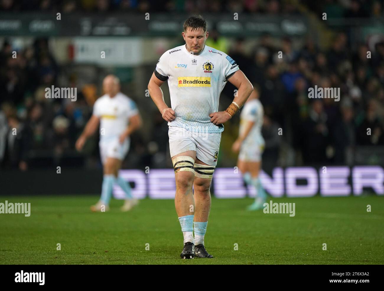 Exeter Chiefs' Lewis Pearson appears dejected during the Gallagher Premiership match at cinch ...