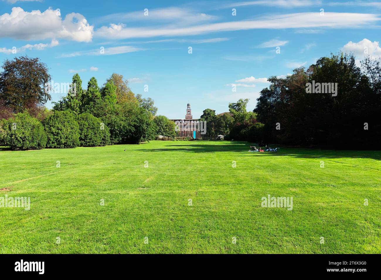 Large city park in Milan, Italy. Sempione Park near Sforzesco Castle ...
