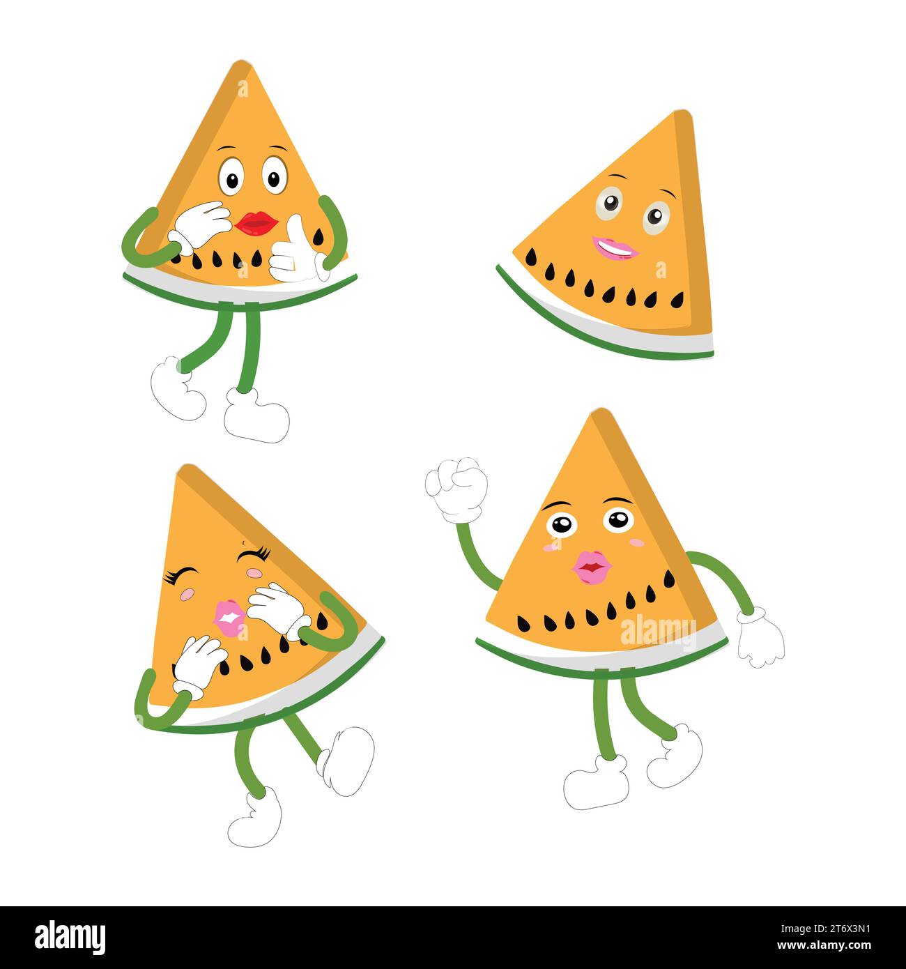 Funny watermelon slices characters with cartoon smile faces. Cute fruit ...
