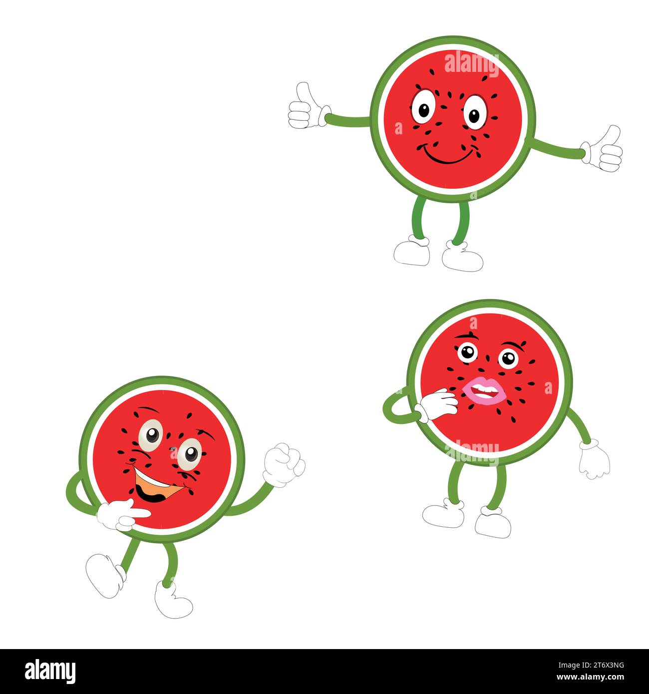 Funny watermelon slices characters with cartoon smile faces. Cute fruit ...