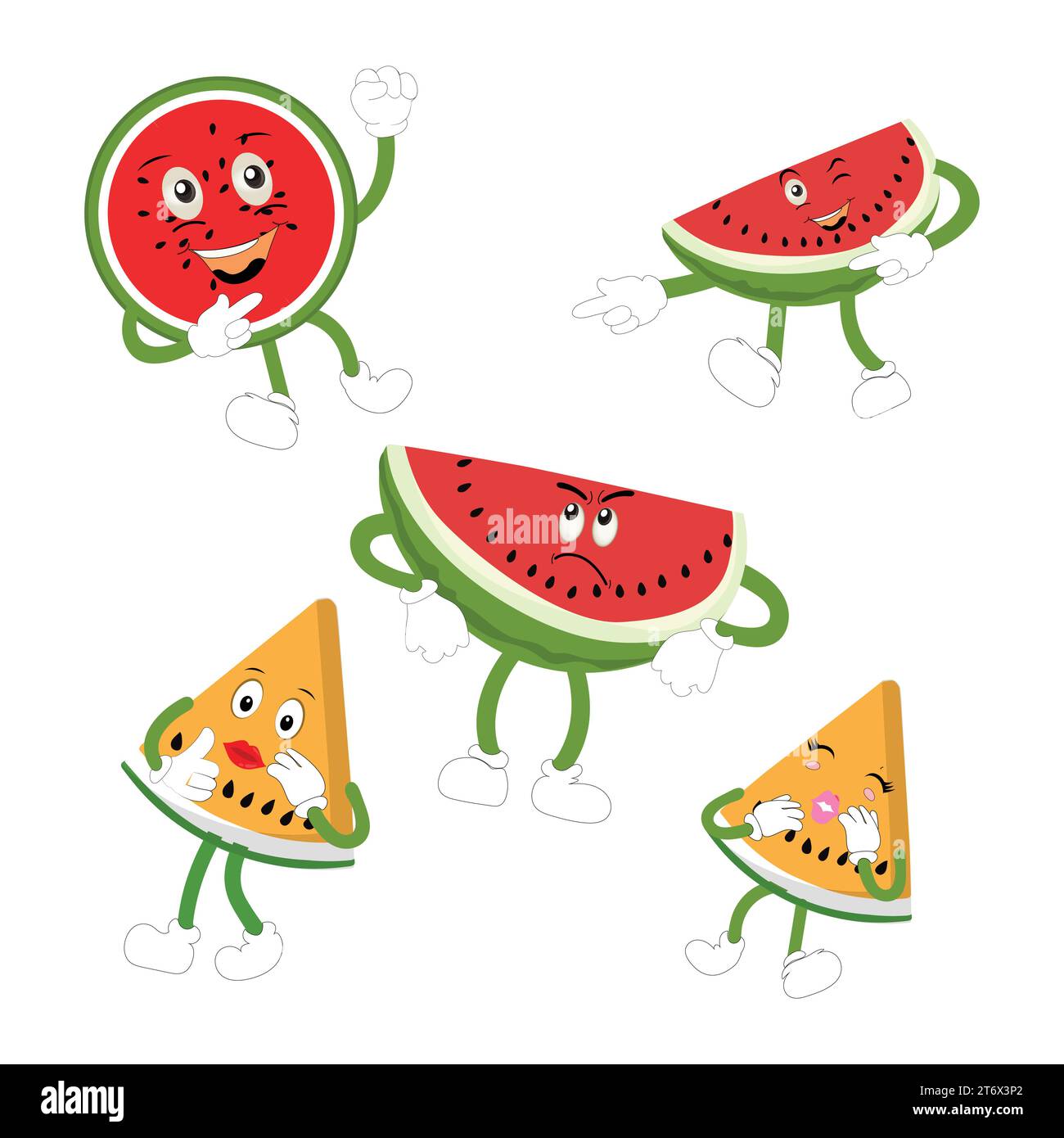 Funny watermelon slices characters with cartoon smile faces. Cute fruit ...