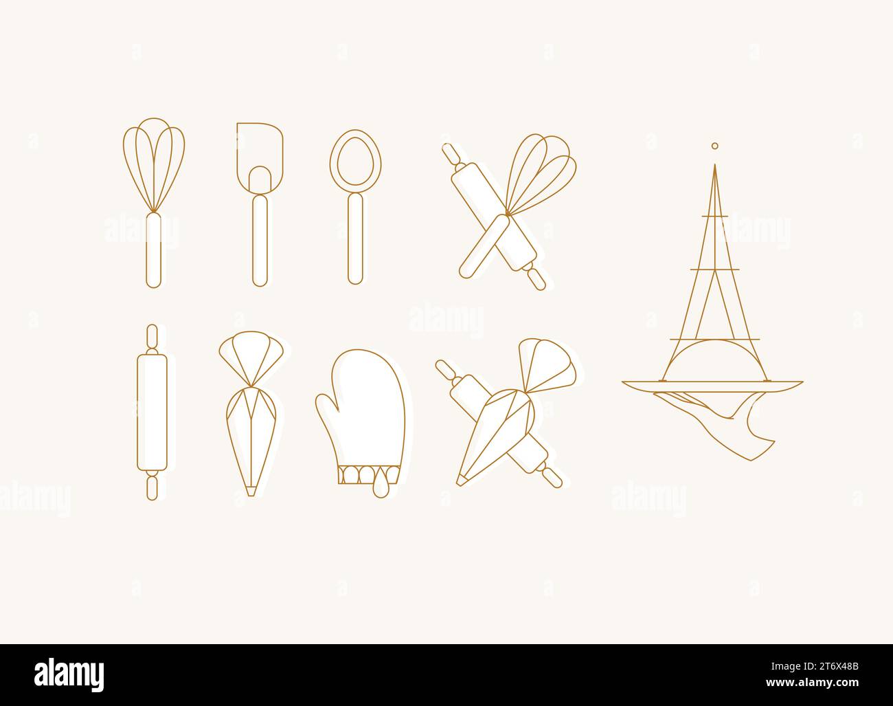 Kitchen utensils in art deco style to prepare bakery products whisk ...