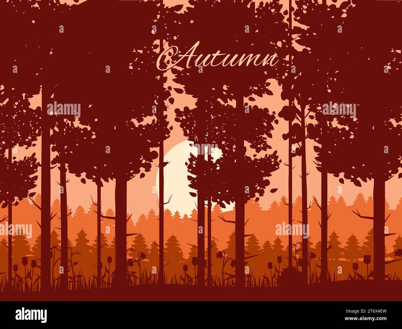 Autumn forest banner, fall trees with, sunset Stock Vector Image & Art ...