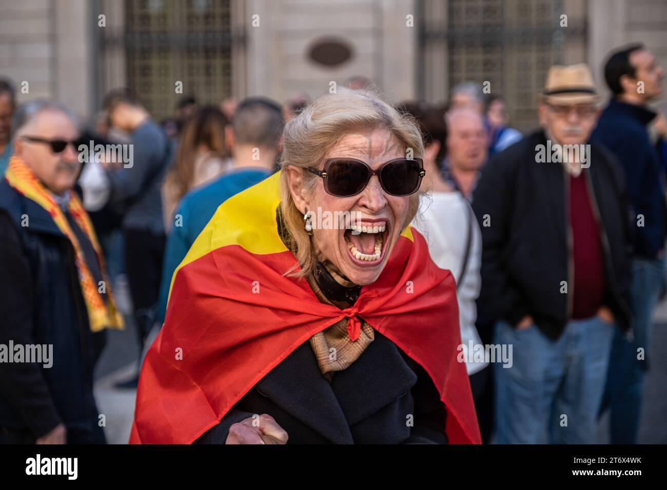 Barcelona, Spain. 12th Nov, 2023. A Spanish unionist protester is seen ...