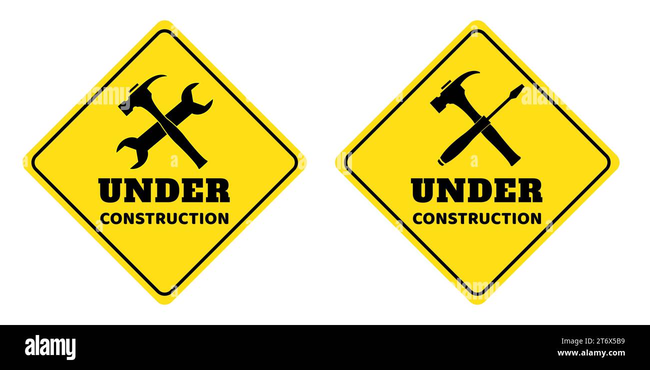 Under construction sign collection on yellow background drawing by ...
