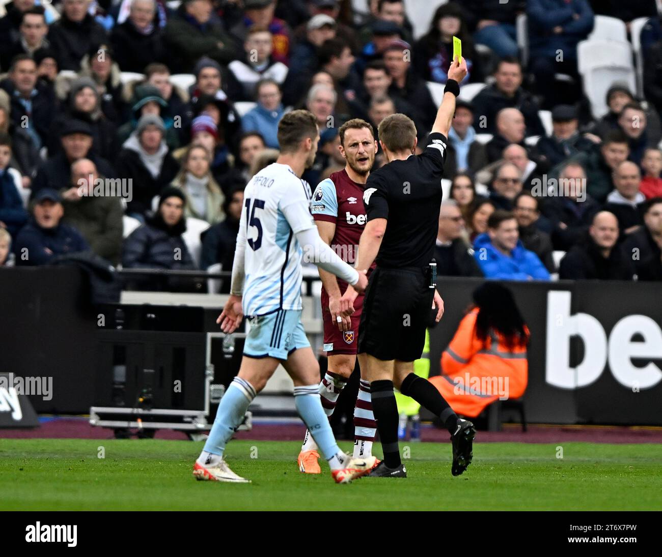 London UK 12th November 2023. Michael Salisbury (Referee) shows the ...