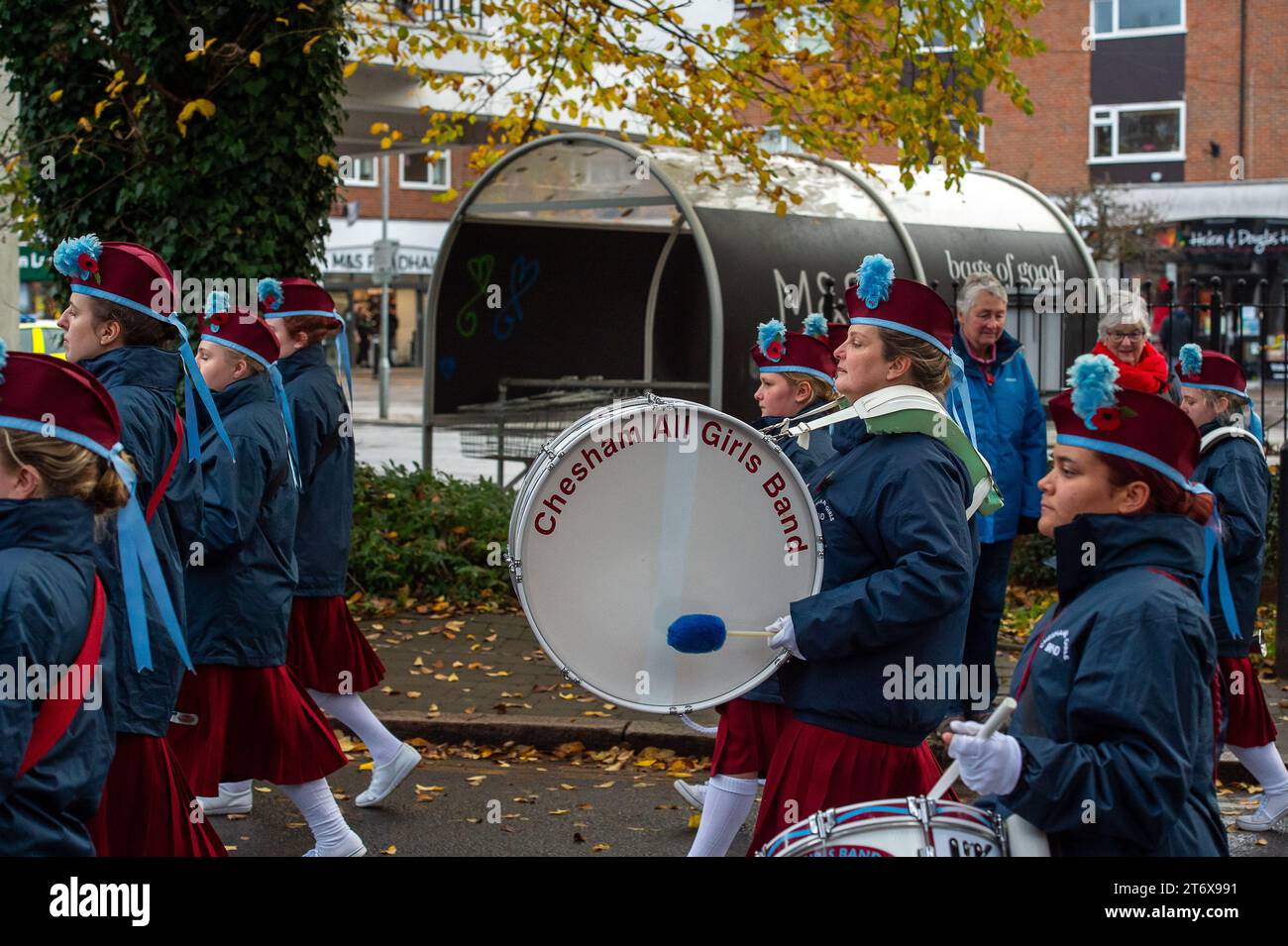 Chalfont St Peter, UK. 12th November, 2023. Hundreds packed the streets ...