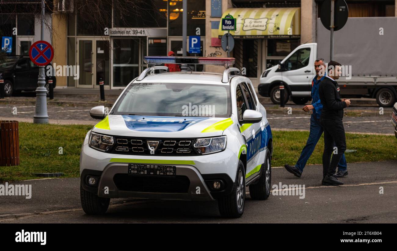 Romanian Police Car in traffic during rush hour in Bucharest Stock ...