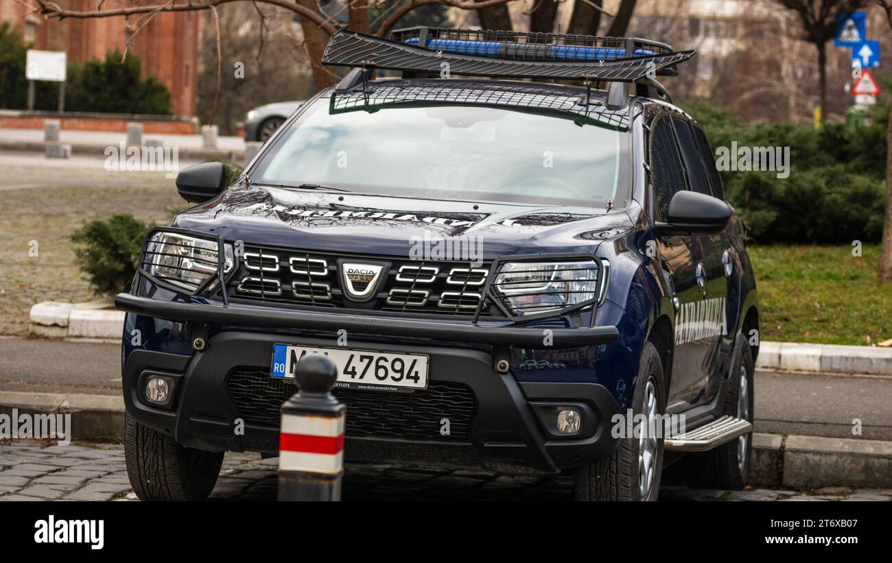 Romanian Police Car in traffic during rush hour in Bucharest Stock ...