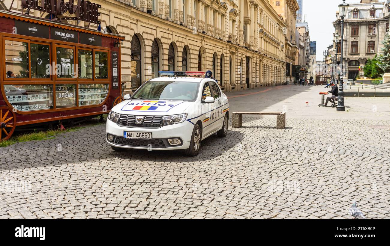 Romanian Police Car in traffic during rush hour in Bucharest Stock ...