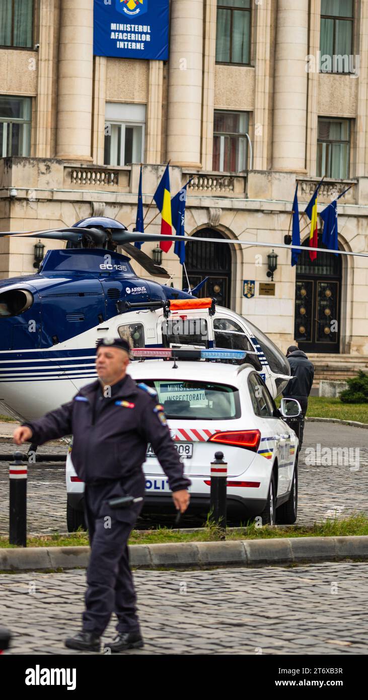 Romanian Police Car in traffic during rush hour in Bucharest Stock ...